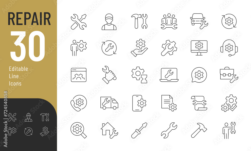 Repair Line Editable Icons set. Vector illustration in modern thin line ...