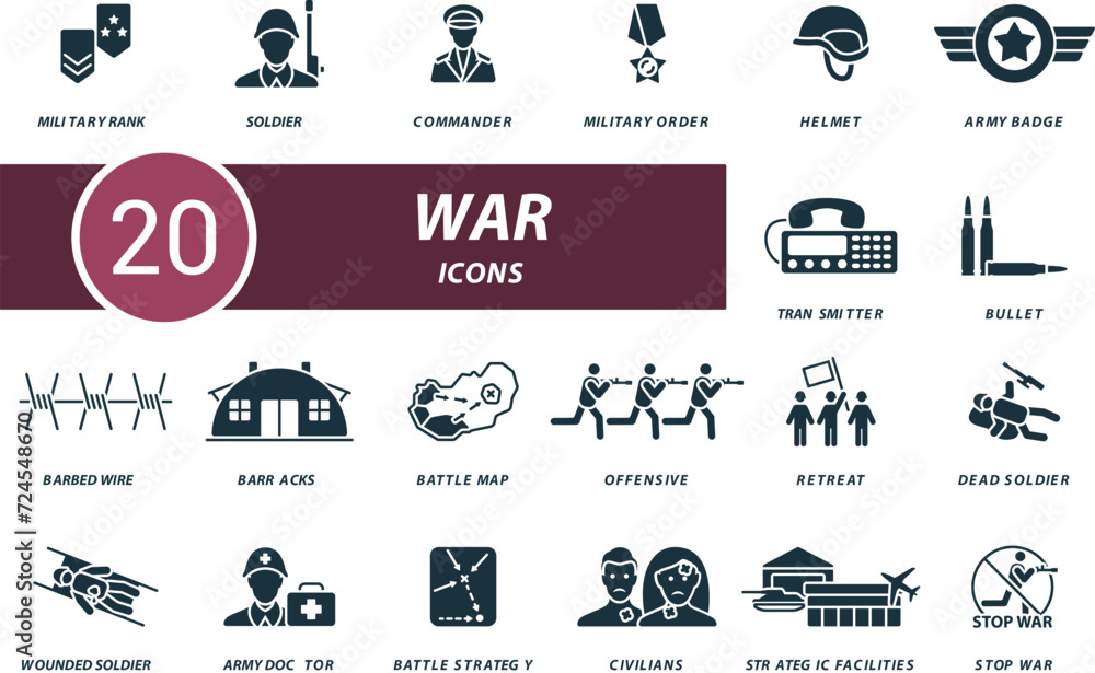 War icon set. Creative icons: military rank, soldier, commander ...