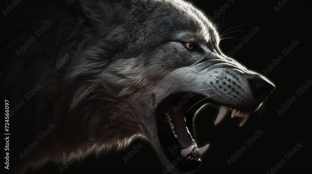 Ferocious Wolf Snarling in the Darkness Stock Photo | Adobe Stock
