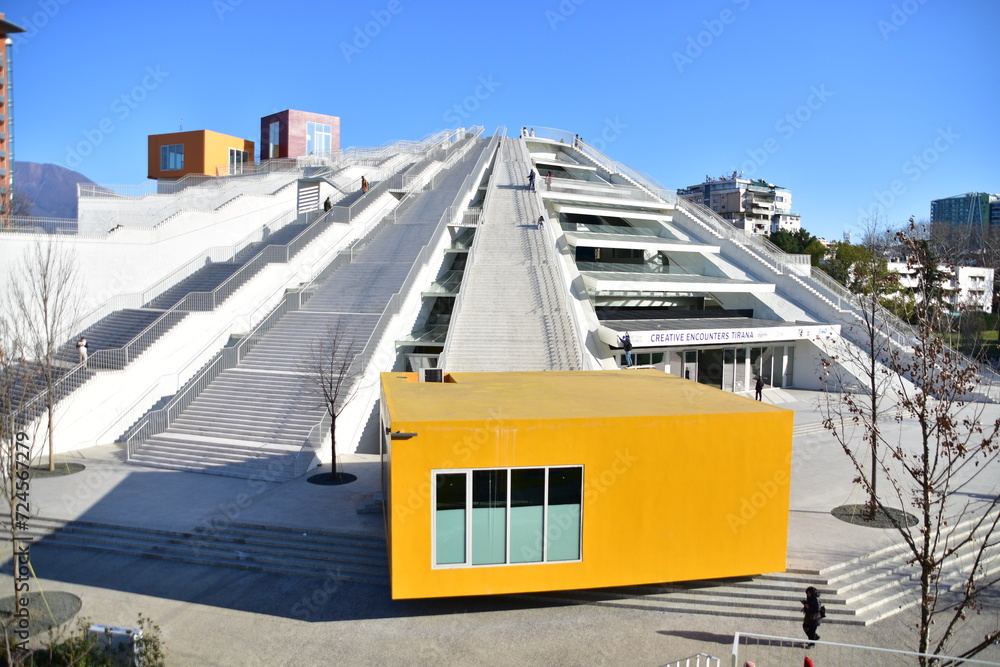 Foto de Stock Pyramid of Tirana, historical object. Opened in 1988 as ...