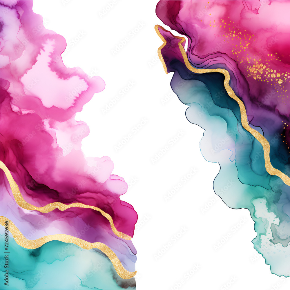 Pink, Turquoise and Gold Foil Glitter, Watercolor, Sparkle, Agate Geode ...