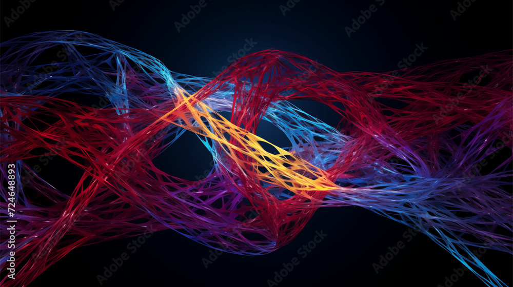Vibrant knotted rope, a fusion of colors in infinity nets style, blends ...