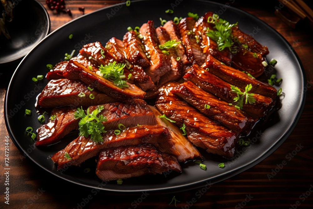 Foto de Stock Thin slices of Char Siu, the delectably glazed Chinese ...