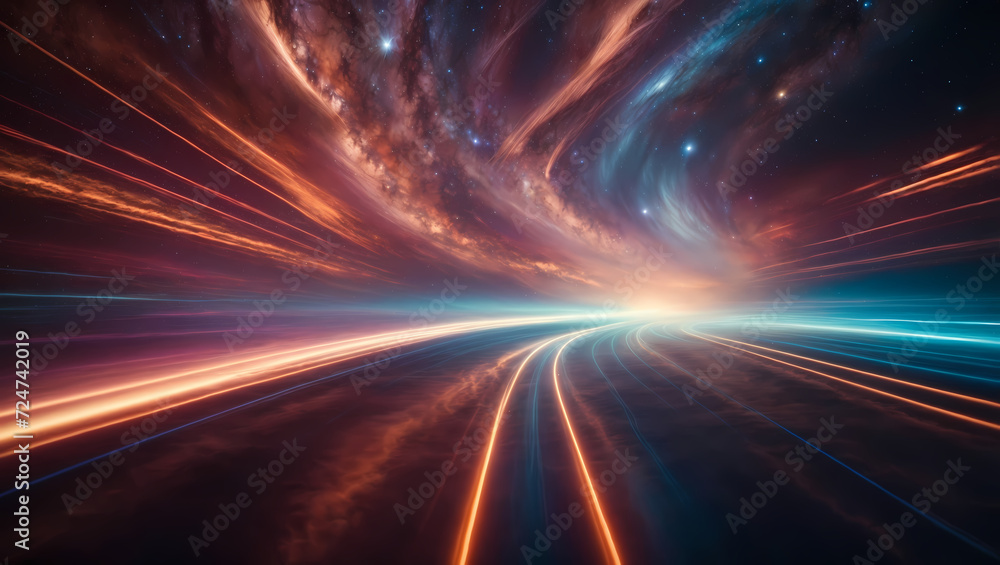 Galactic light speed corridor with radiant streaks of energy forming a ...