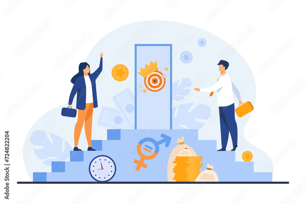 Career ladder with man and woman climbing it vector illustration ...