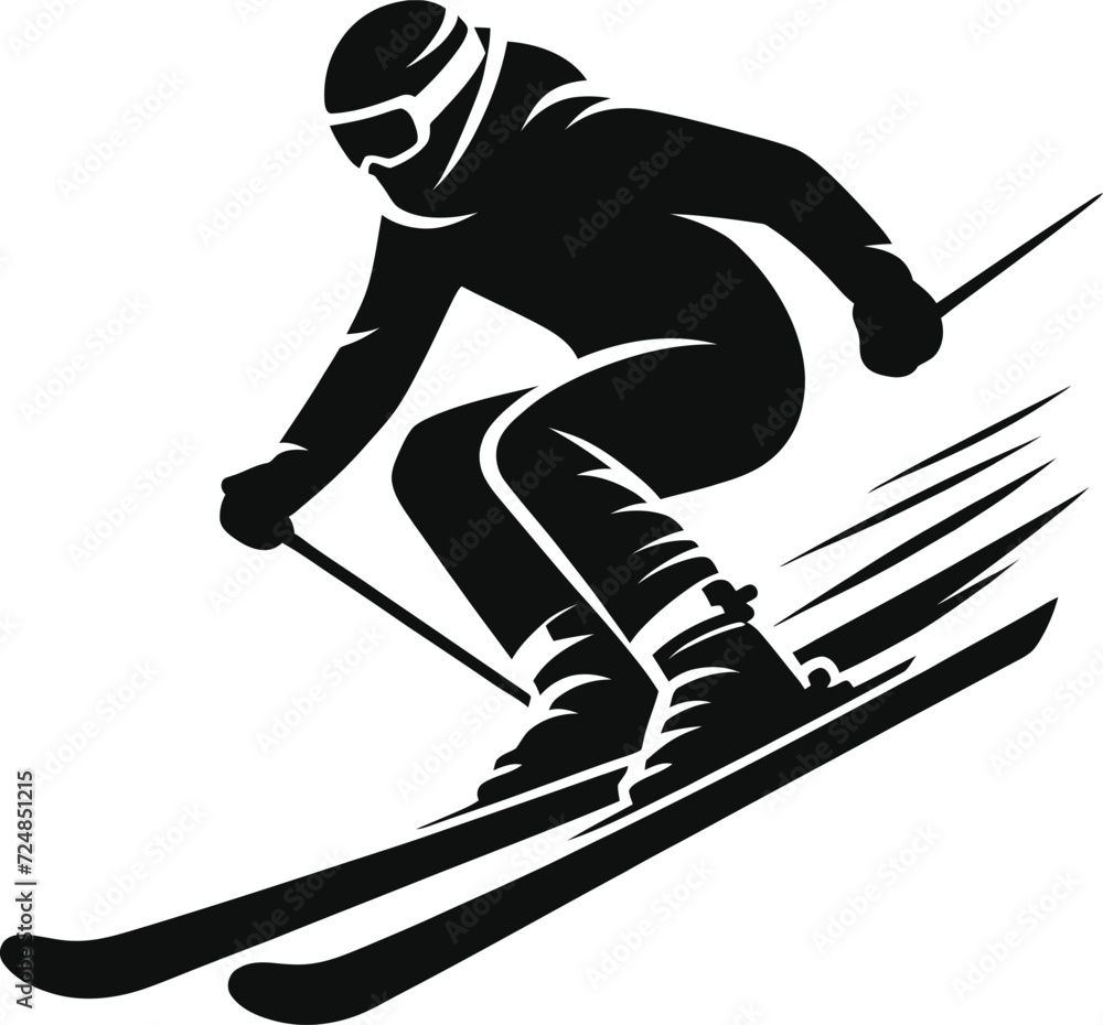 Skiing silhouette in vector art simple skier vector shadow Stock Vector ...