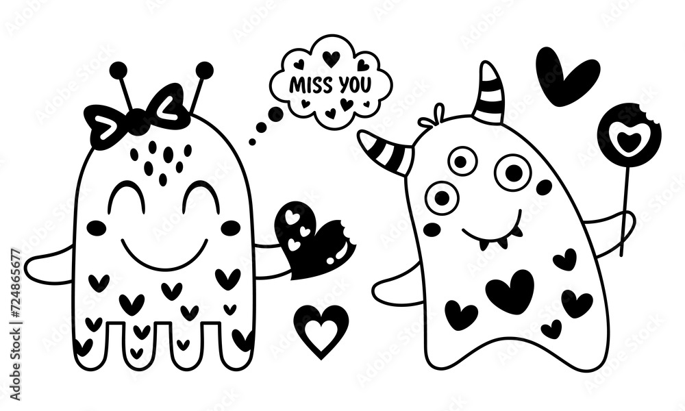 Black and white Monster Valentines clipart. Valentines Day clipart ...