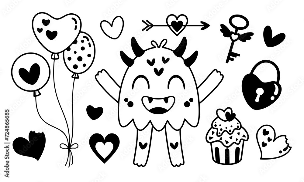 Black and white Monster Valentines clipart. Valentines Day clipart ...