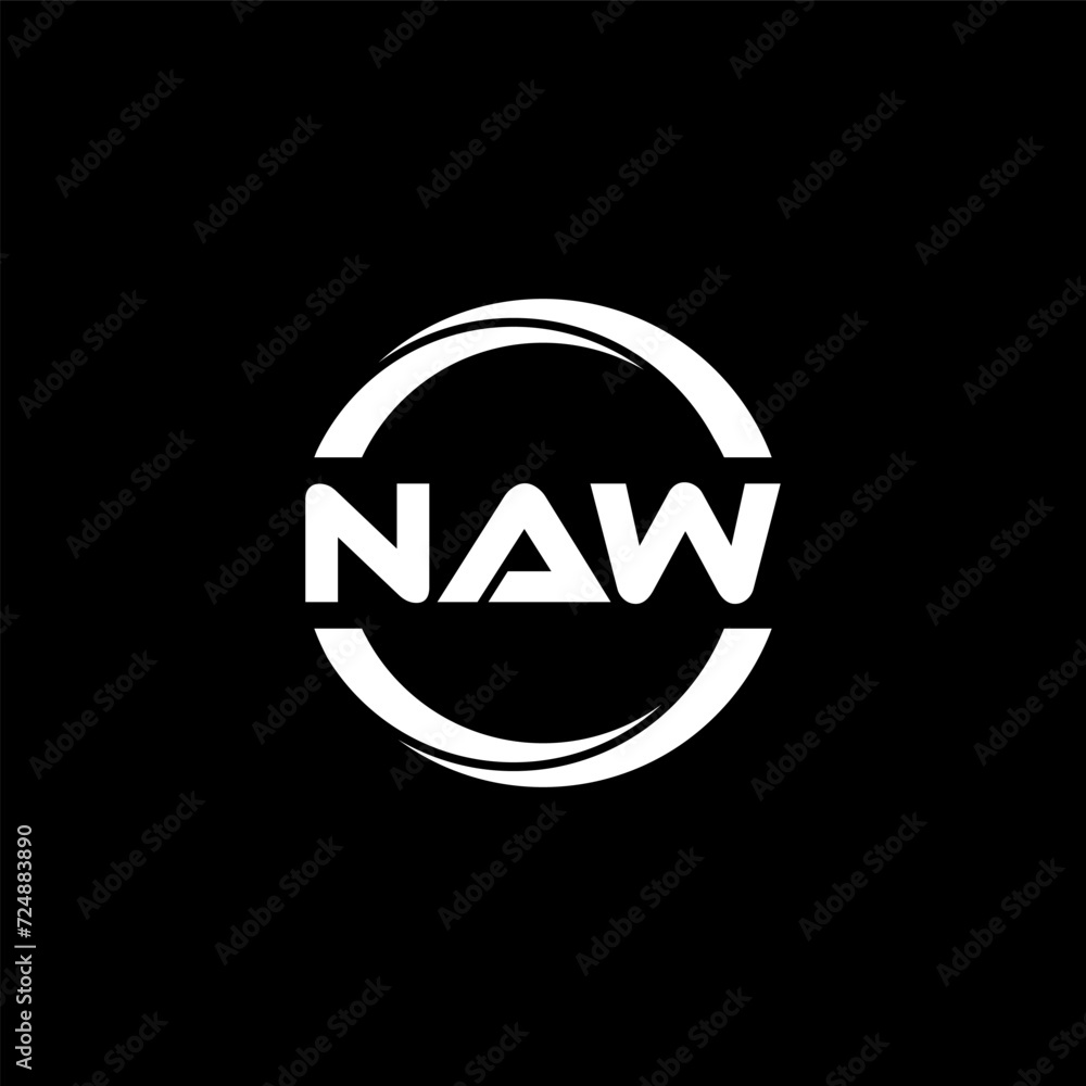 NAW letter logo design with black background in illustrator, cube logo ...