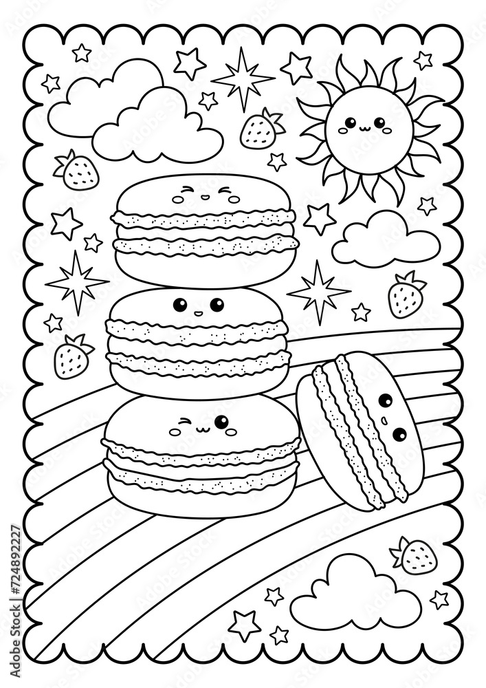 Kawaii macaroons, rainbow, sun. Kawaii characters. Sweets, dessert ...