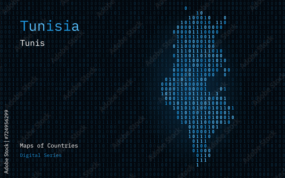 Vector de Stock Tunisia Map Shown in Binary Code Pattern. TSMC. Matrix numbers, zero, one. World ...
