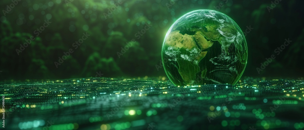 digital Earth holographic in green, composed of 1s and 0s Matrix ...