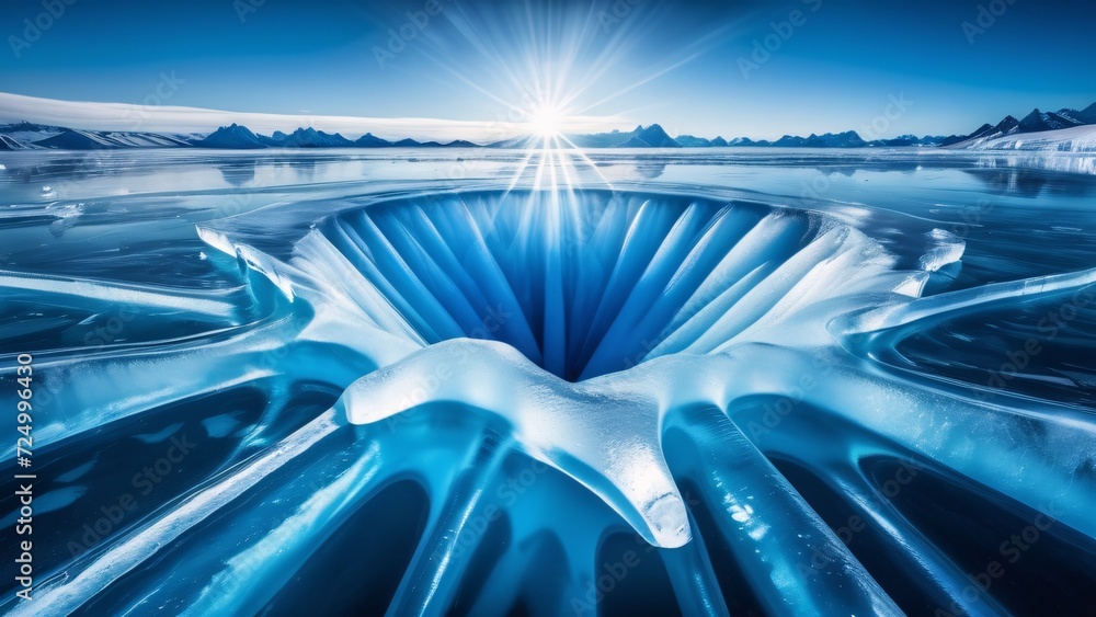 Nature inspires, ice and water sculpt a winter scene; winter frost, a ...