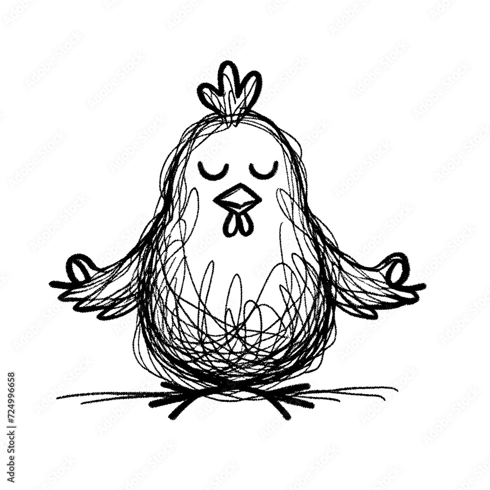 chicken meditating in the style of childish hand drawn drawing. Perfect ...