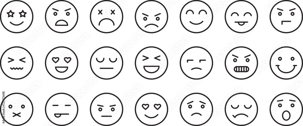Smile face line icon, emoticon vector set outline design, different ...