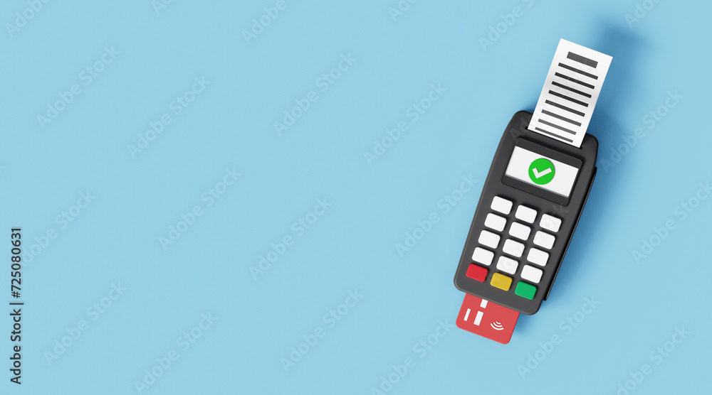 3D payment terminal with card and receipt. Digital money transfer. POS ...