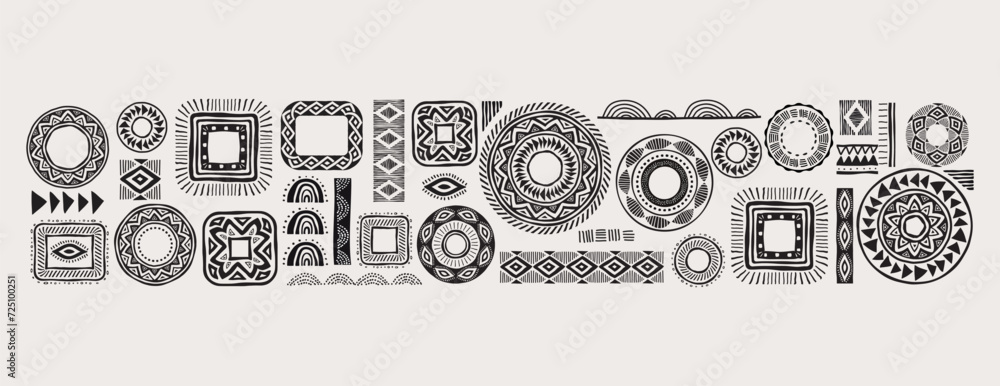 African pattern elements, symbols, icons. Black and white tribal, Aztec ...