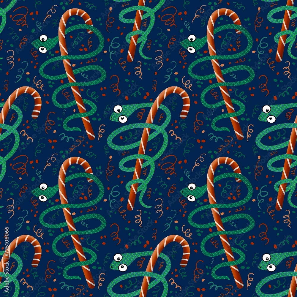 Christmas animals seamless snake and mint candy pattern for wrapping ...