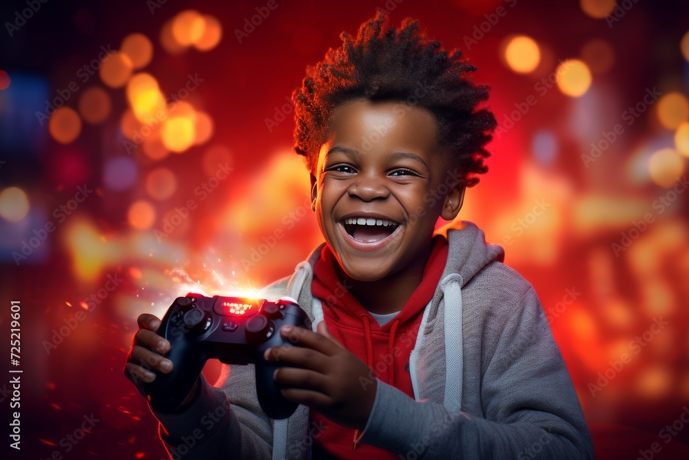 A spirited Black Man passionately engages in gaming, showcasing his ...