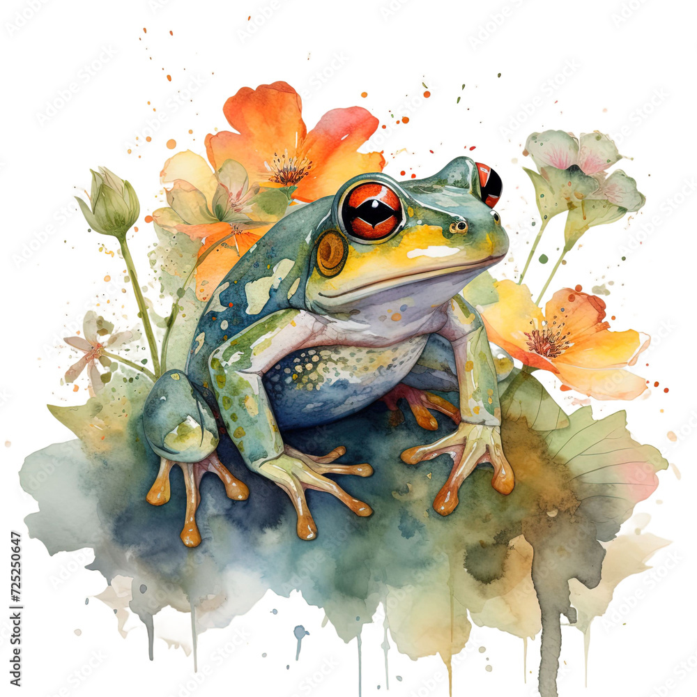 Watercolor style frog on transparent isolate, frog clipart, children's ...
