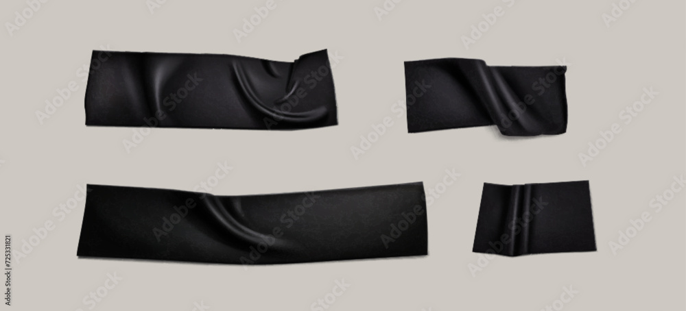 Realistic vector black adhesive duct tape pieces with crumpled effect ...