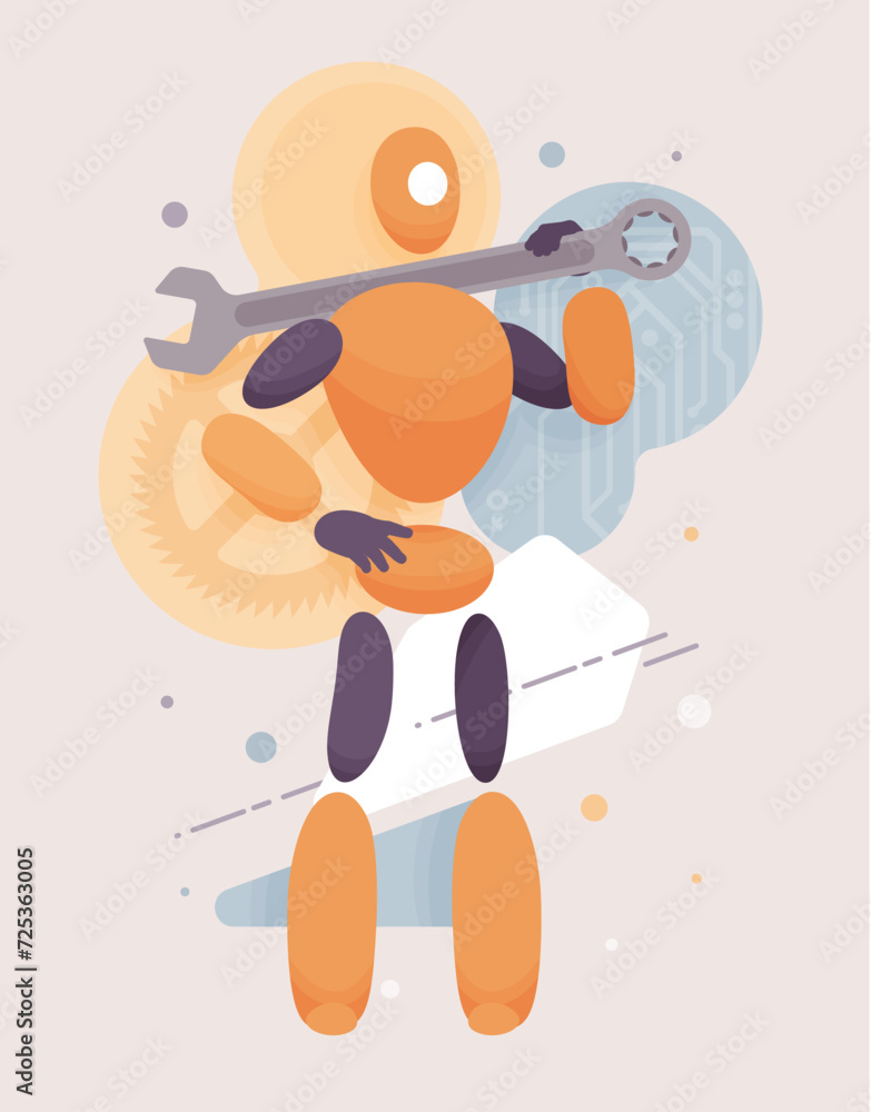 Embodied AI wrench tool, fixing hardware, software service computer ...