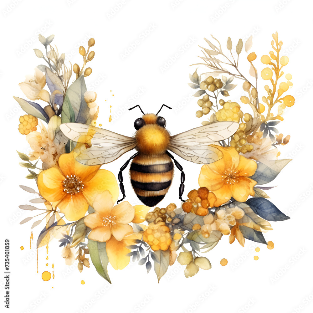 Cute Bee Watercolor Clipart, Ai Generative Stock Illustration | Adobe Stock