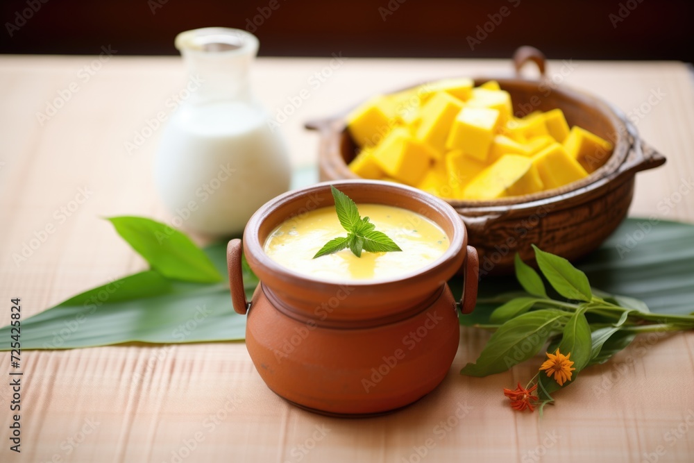 mango lassi in traditional clay pot Stock Photo | Adobe Stock