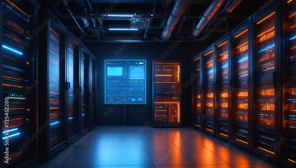 Data center and network devices in high performance operation. Stock ...
