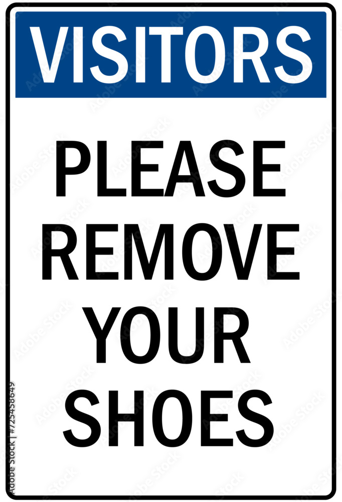 Visitor security sign please remove your shoes Stock Vector | Adobe Stock