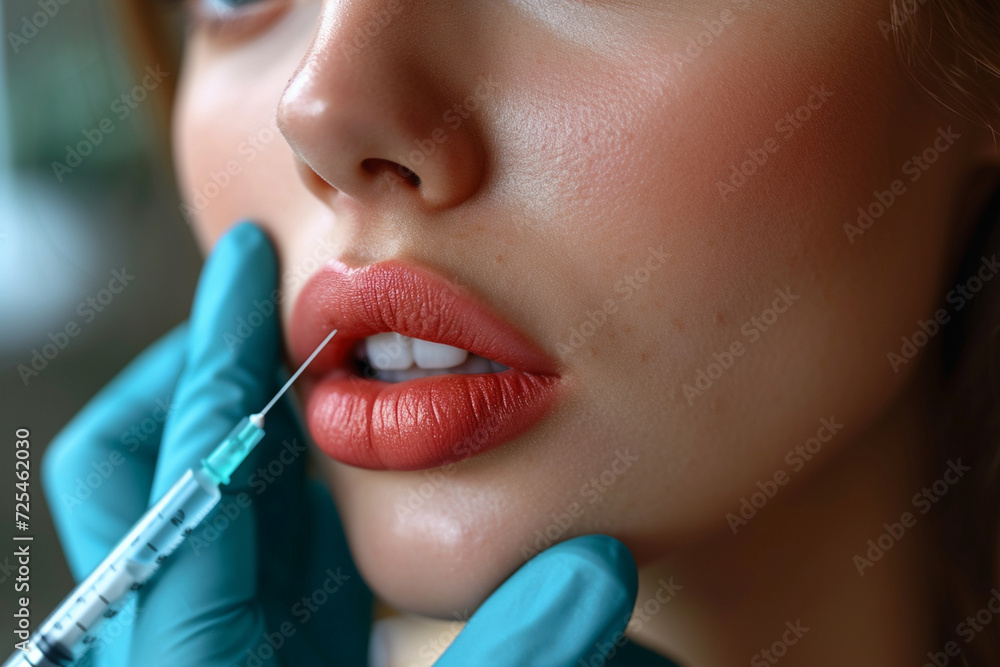 Beauty injections. Lifting lines on a woman's face showing of skin ...
