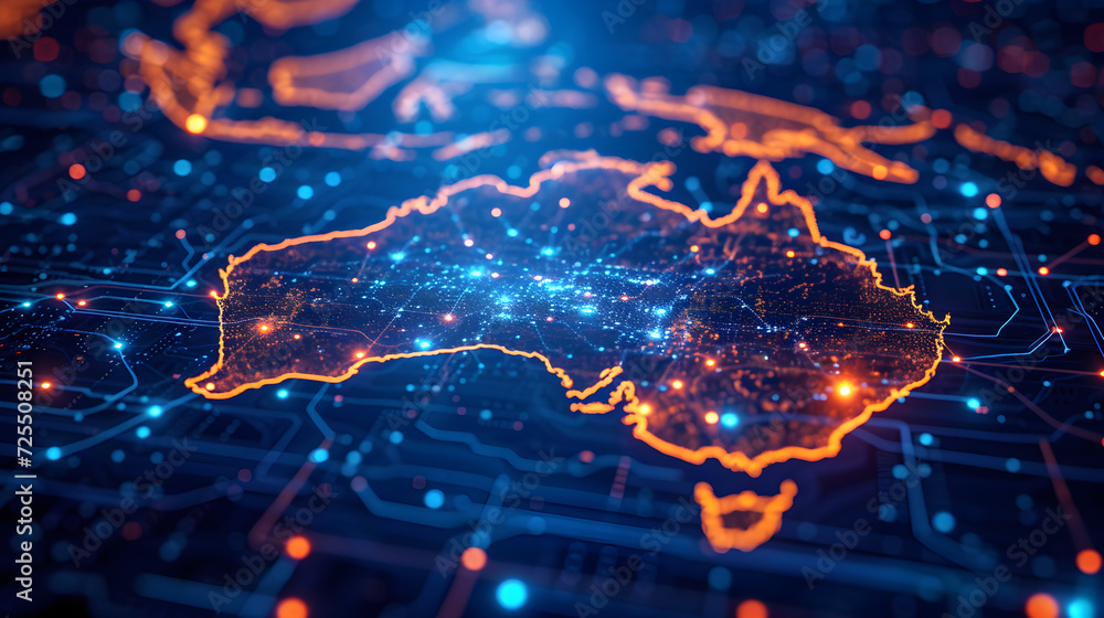 Digital map of Australia with global network and connectivity concept ...