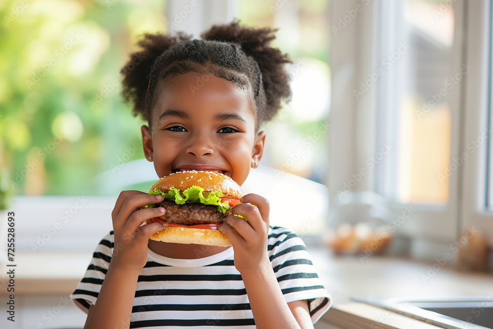 cheerful smiling black african american little girl with big hearty ...