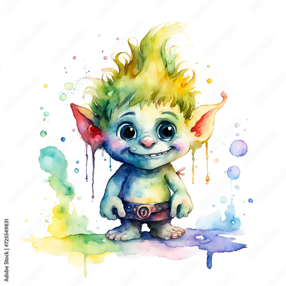 A troll, a fairy-tale character. watercolor illustration. artificial ...
