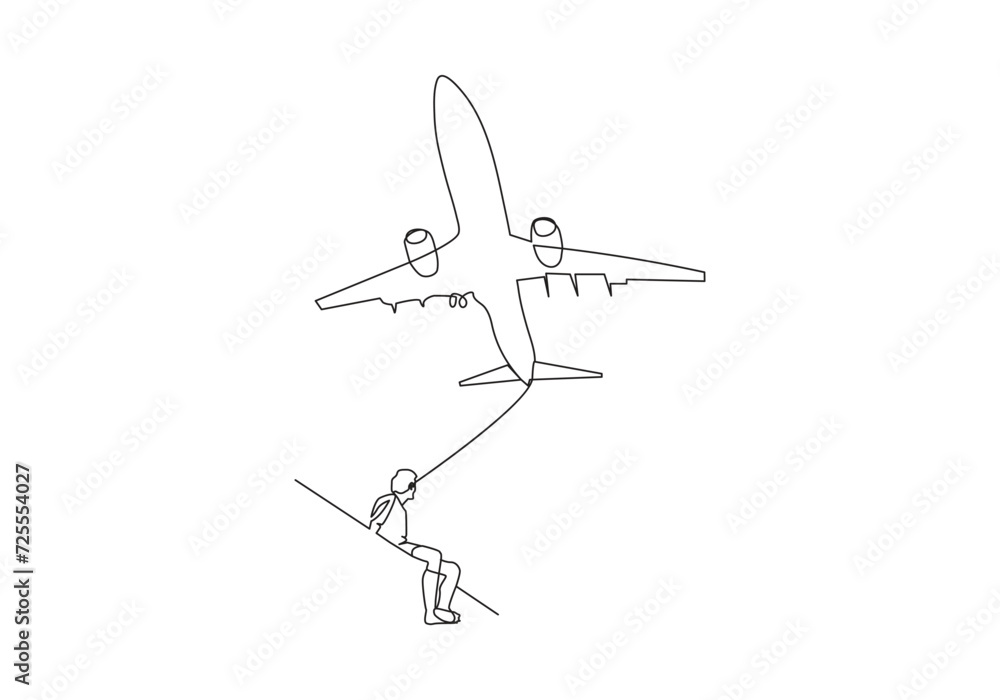 airplane in Continuous one line drawing. Takeoff is the phase of flight ...