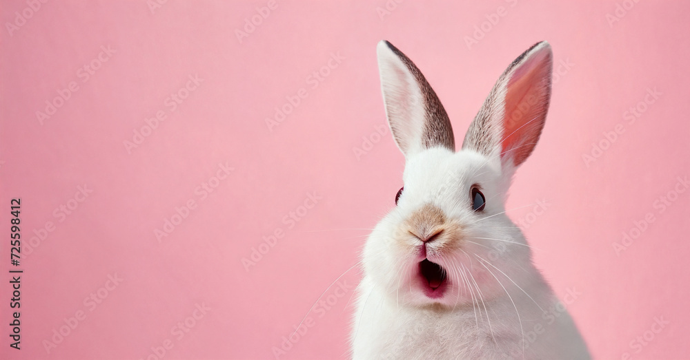 Surprised shocked bunny on a pink background. AI Generative Stock Photo ...