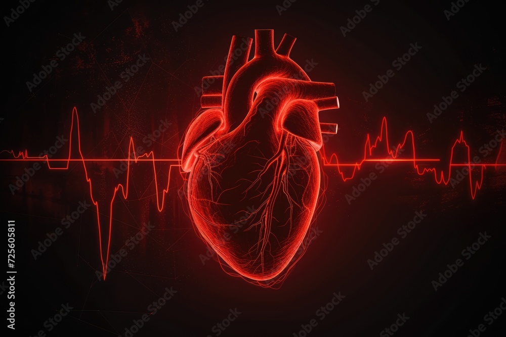 abstract red heart beat on black background Stock Photo | Adobe Stock