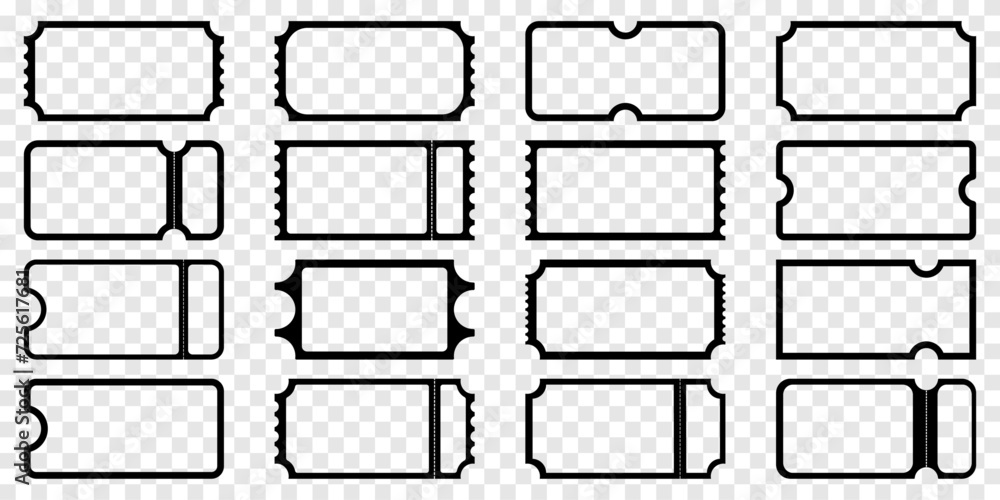 Set of empty black frames for design of ticket, coupon, label, tag ...