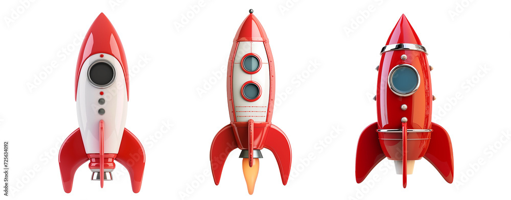Minimalist retro rocket 3d illustration on transparent background png ...