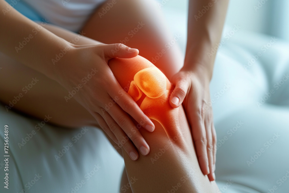 Joint pain, Arthritis and tendon problems. a man touching nee at pain ...