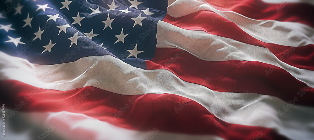 American Flag Waving in Glory. A dynamic close-up of the American flag ...