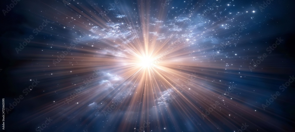 Bright epiphany star shining in night sky, adoration of baby jesus ...