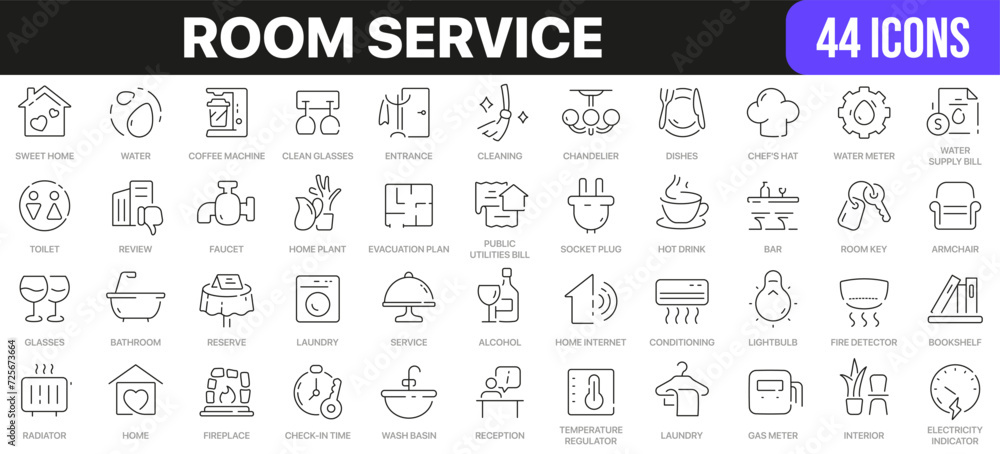 Room service line icons collection. UI icon set in a flat design ...