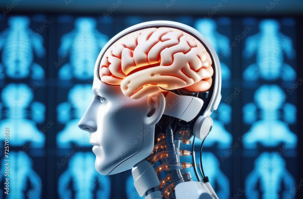 Foto stock di Brain in humanoid robot. Concept of artificial ...