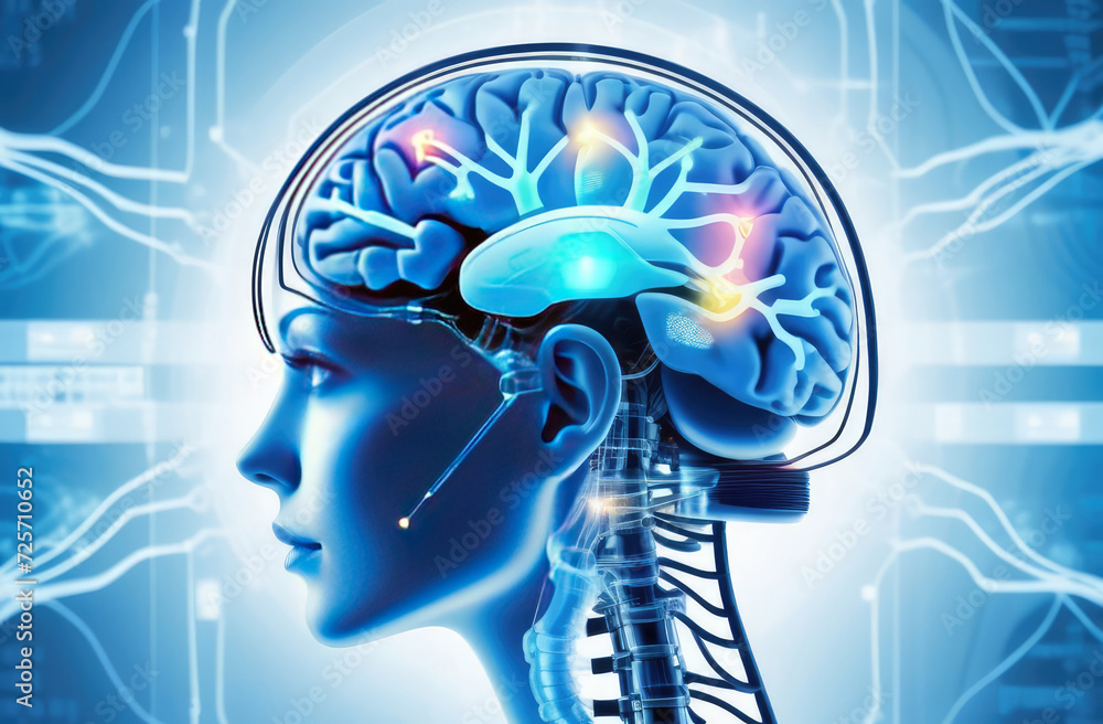 Brain in humanoid robot. Concept of artificial intelligence. Human ...