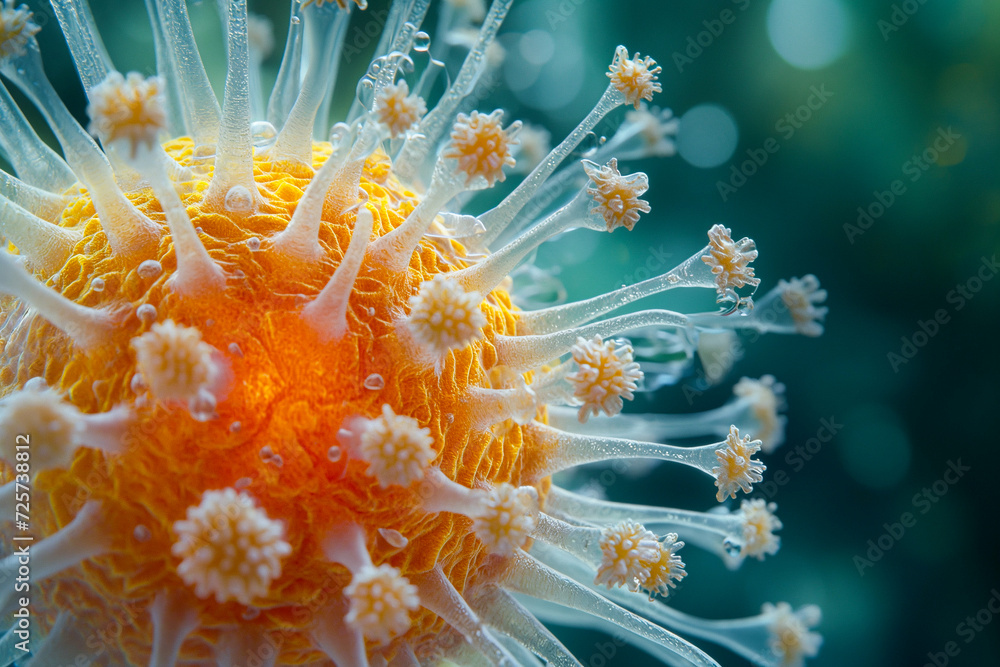 virus with spikes, infectious viral agent, parasite under the ...