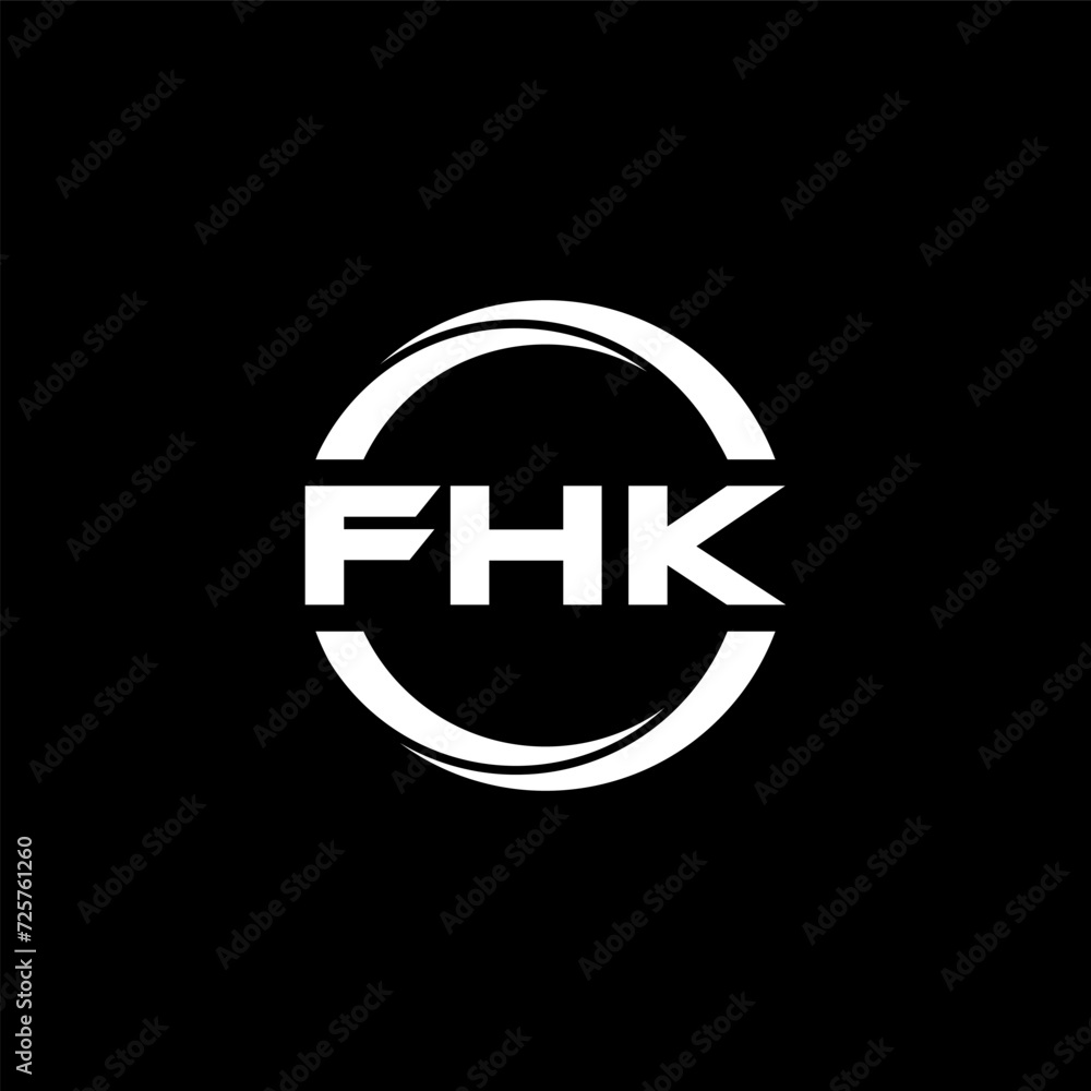 FHK letter logo design with black background in illustrator, cube logo ...