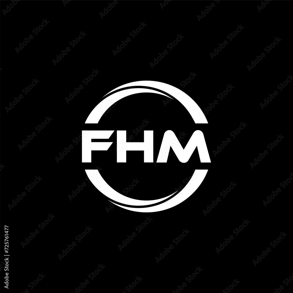 FHM letter logo design with black background in illustrator, cube logo ...
