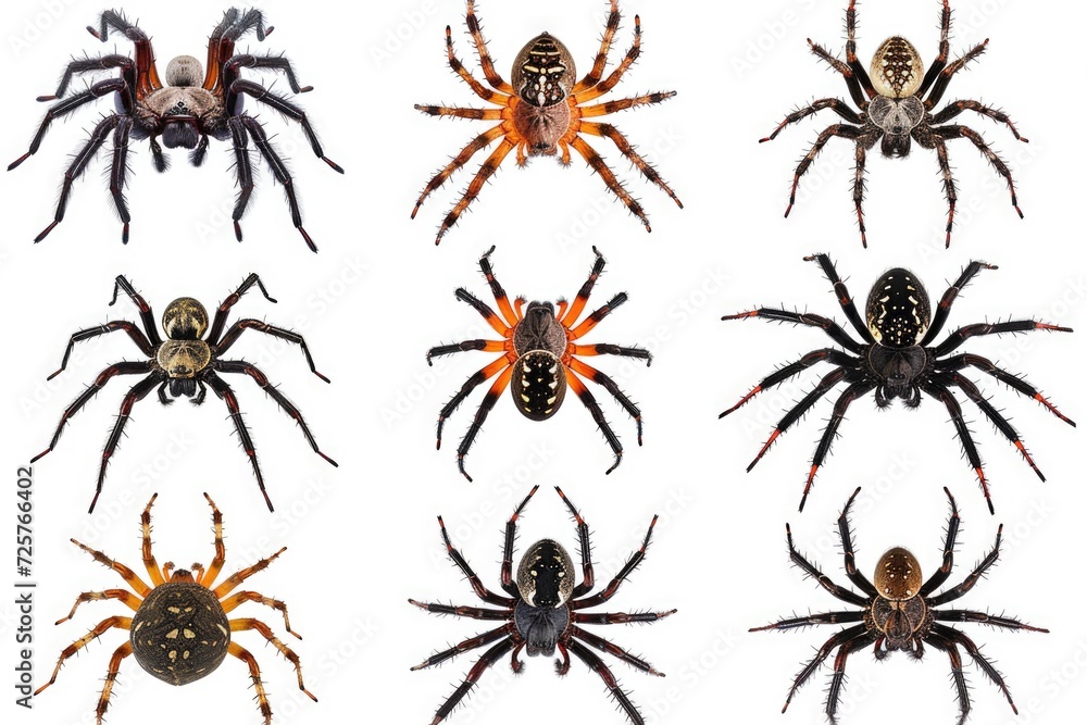A picture featuring six different types of spiders on a plain white ...