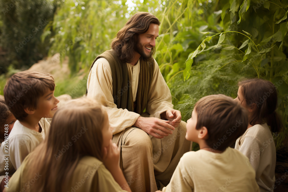 Jesus Christ talking to children, Jesus and children smiling Stock ...
